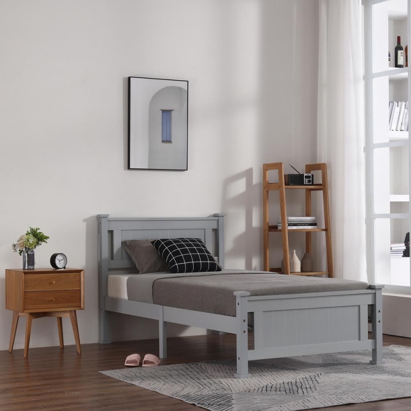 GoDecor Twin Bed Frame Wood with Headboard, Solid Pine Wood Twin Bed ...