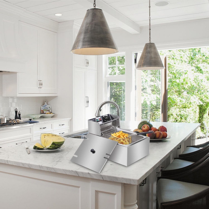 GoDecor 2500W 6.3Qt Stainless Steel Single Electric Deep Fryer, Silver ...