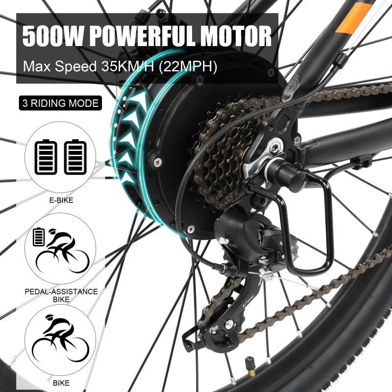 PEXMOR 27.5" E-Bike, 500W Electric Mountain Bicycle for Adult, Orange ...